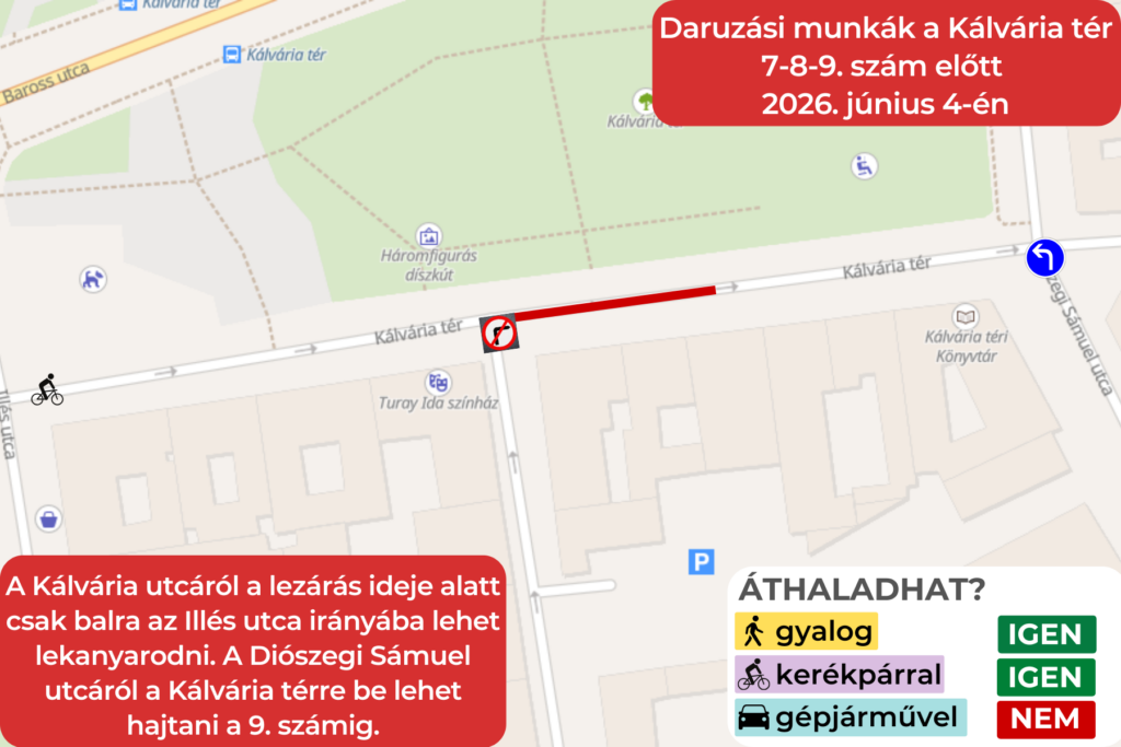 Daruzási munkák a Kálvária tér 7-8-9. szám előtt 2026. június 4 ...